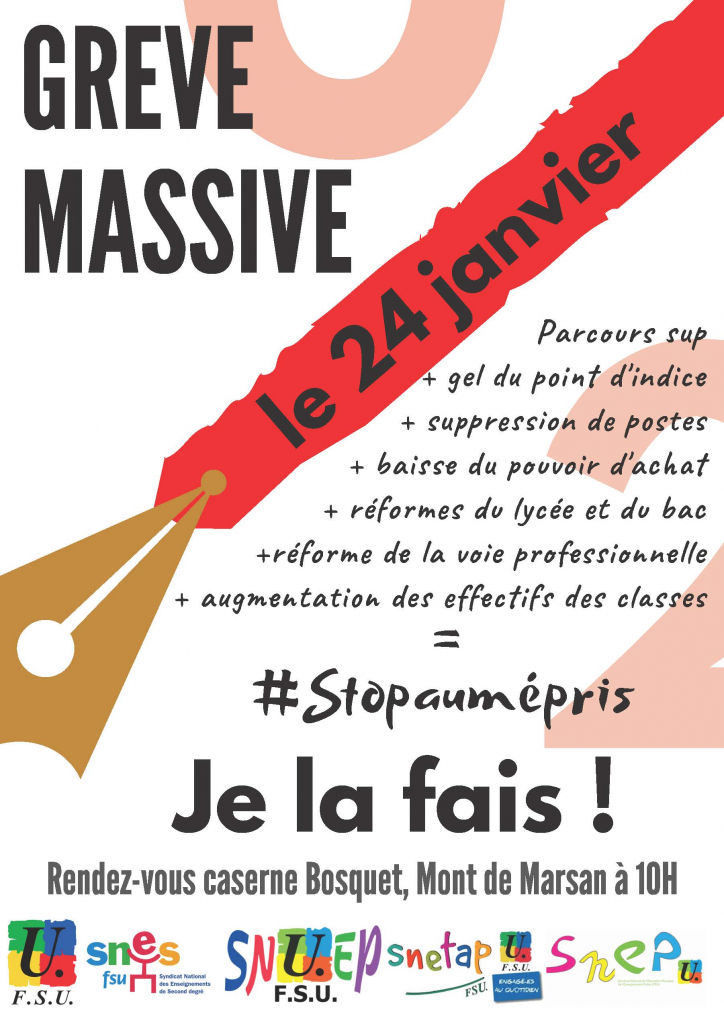Grève et actions le jeudi 24 Janvier dans les établissements – fsu40 Grève et actions le jeudi 24 Janvier dans les établissements – fsu40
