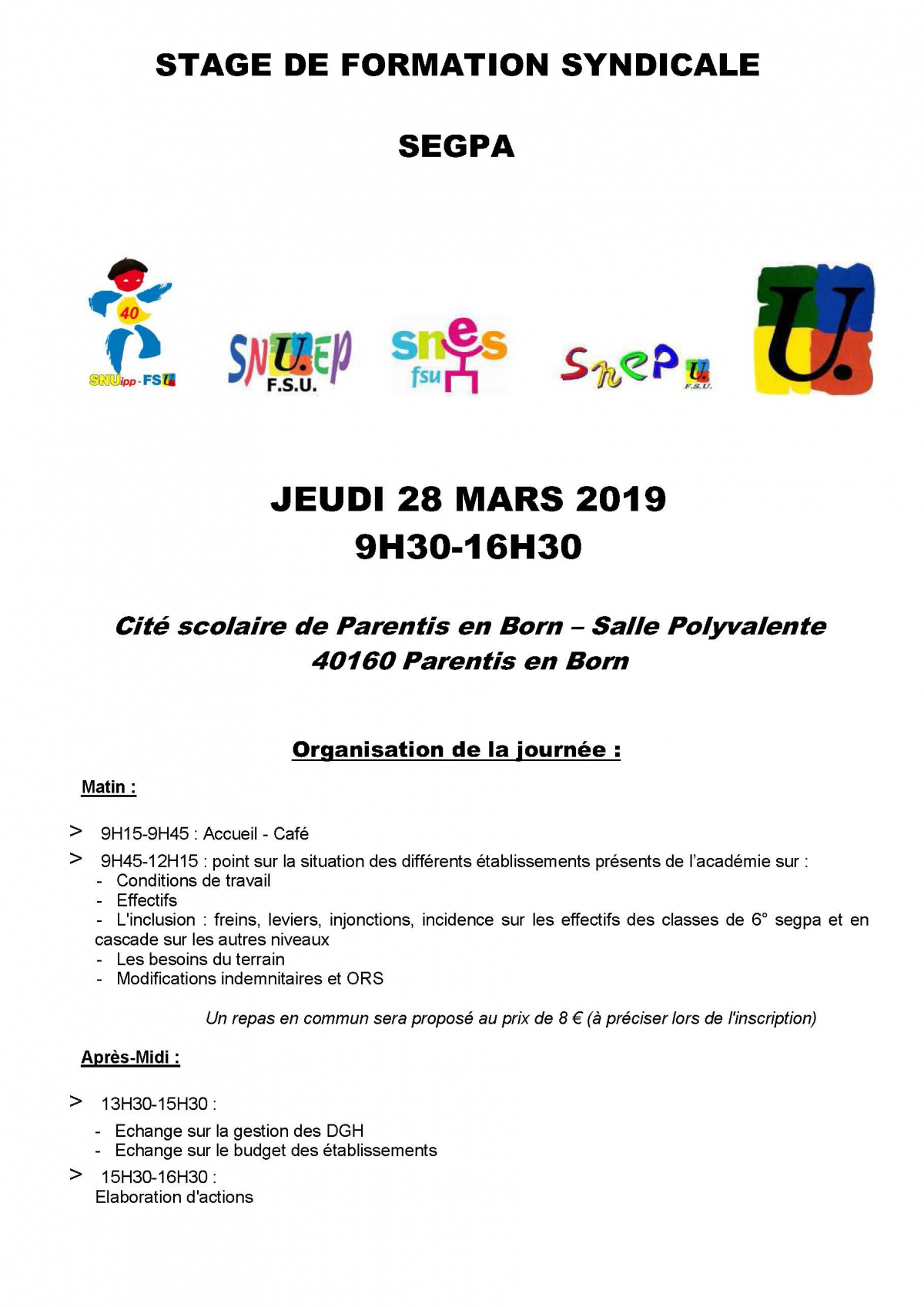 SEGPA : stage de formation syndicale jeudi 28 mars à Parentis en Born ...